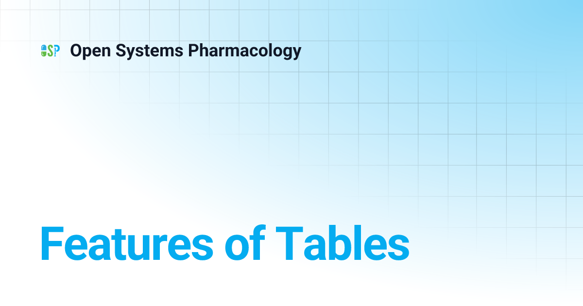 Features of Tables | Open Systems Pharmacology